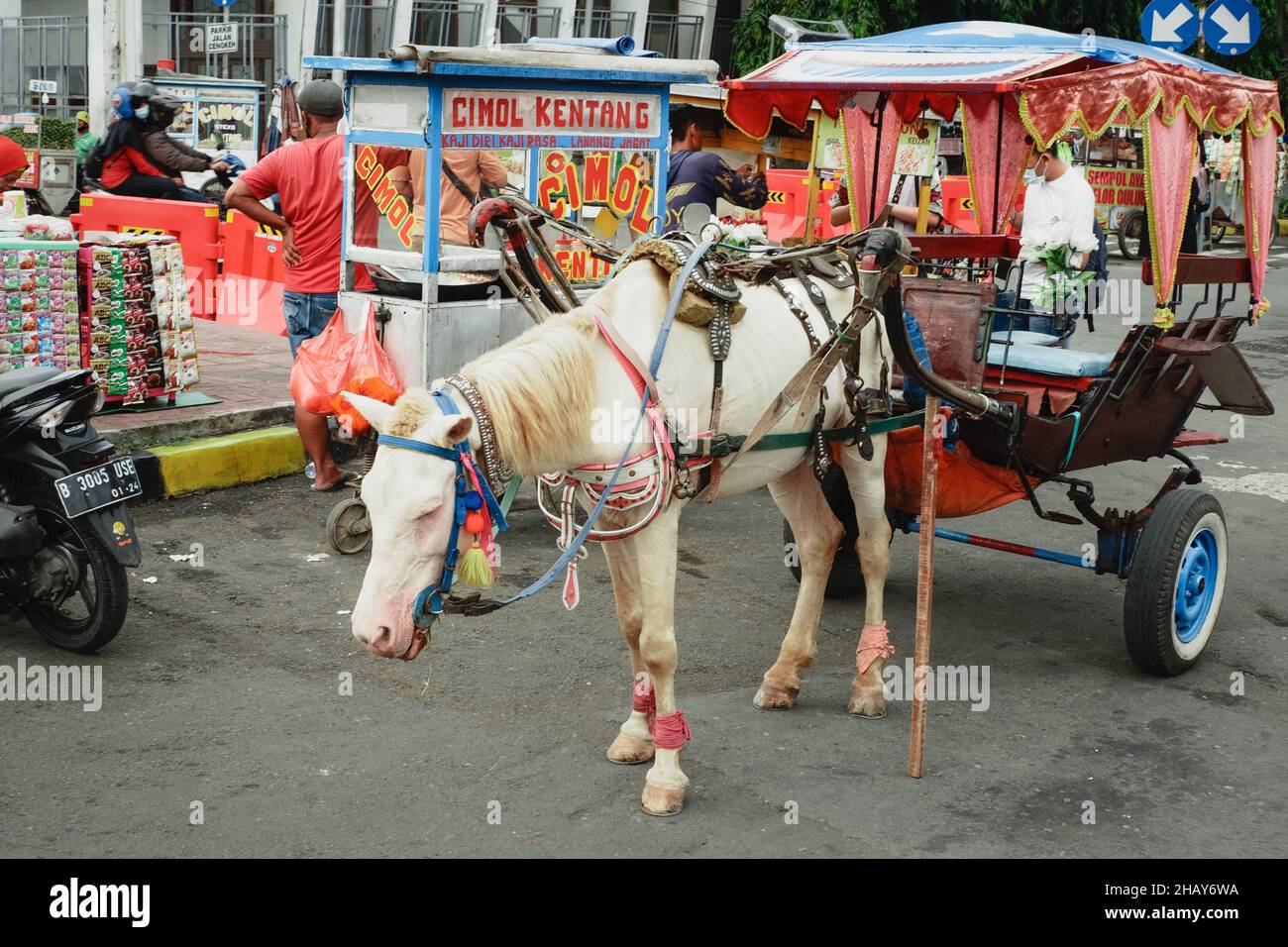JAKARTA, INDONESIA - Apr 09, 2021: A delman horse-drawn carriage in ...