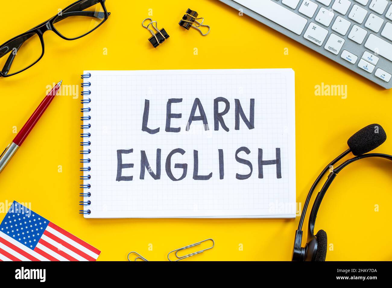 Learnging English concept. Handwritten text on notebook on student ...