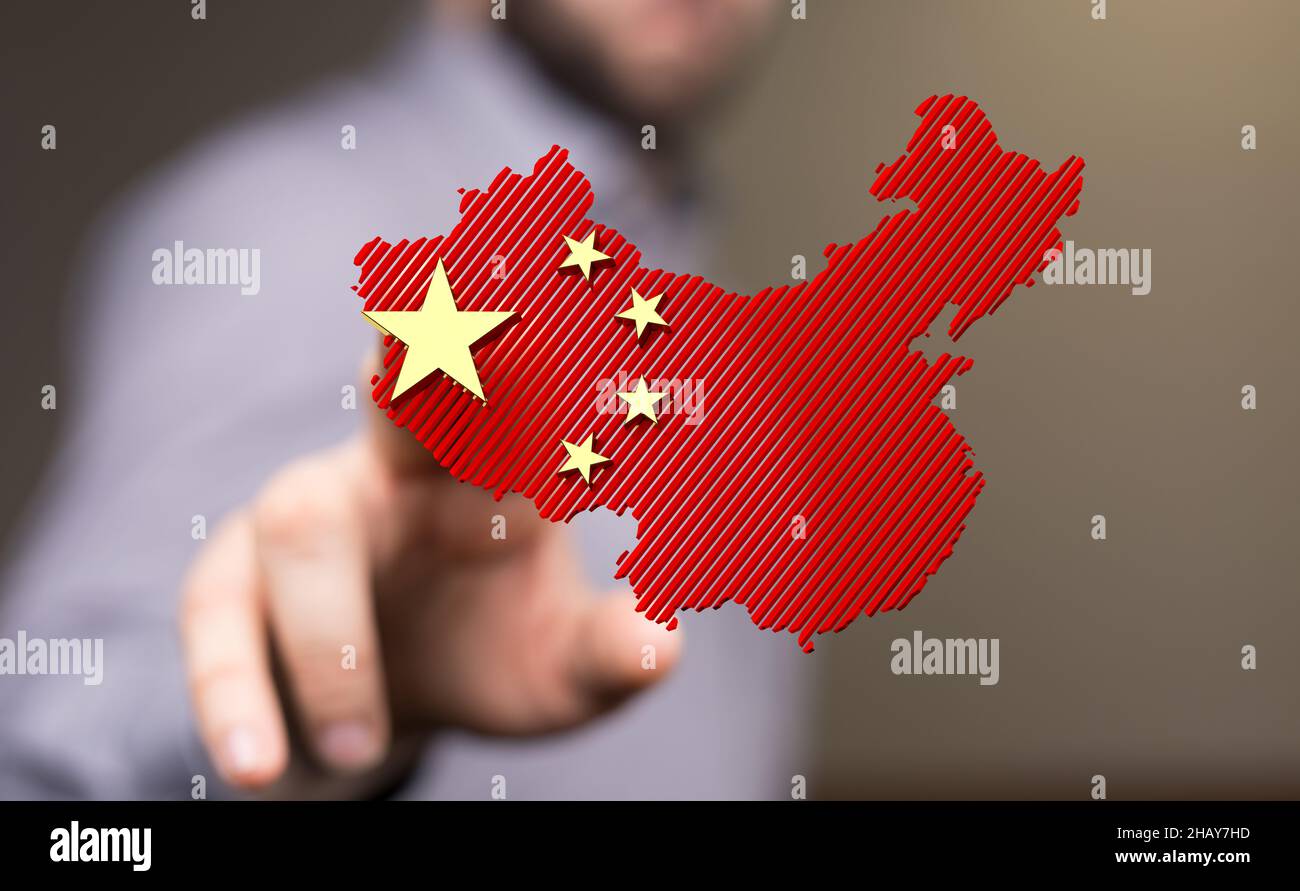 Person's hand touching the 3D rendered China map Stock Photo - Alamy