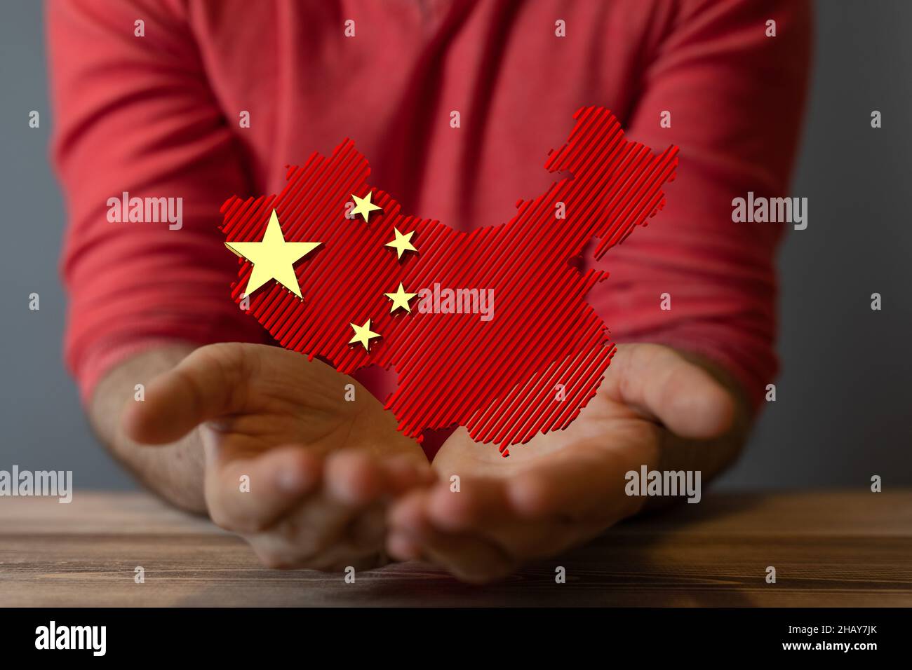 3D rendered China map hovering on a person's hand Stock Photo - Alamy
