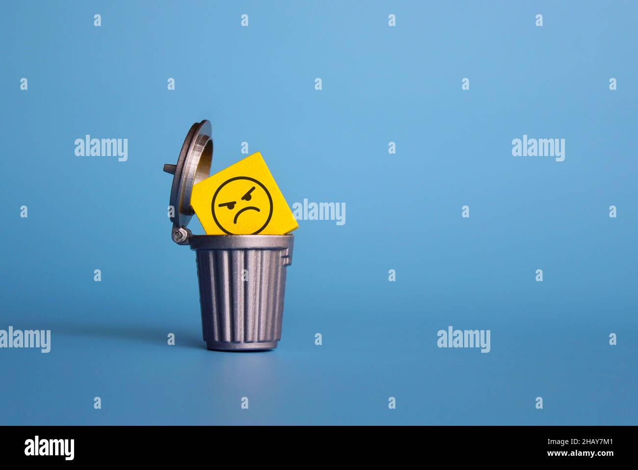 Remove negative thoughts, anger management concept. Wooden cube with ...