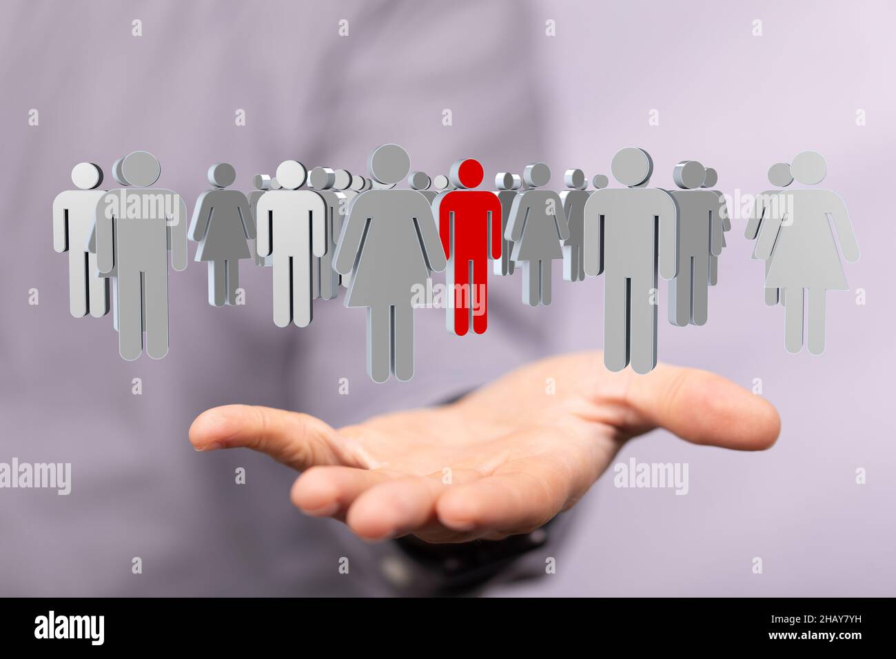 3D rendered people silhouettes in the network team hovering on a person ...
