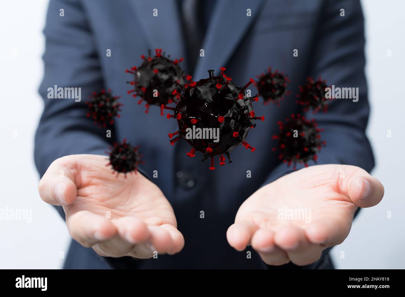 3D rendered microbes hovering on a person's hand Stock Photo - Alamy