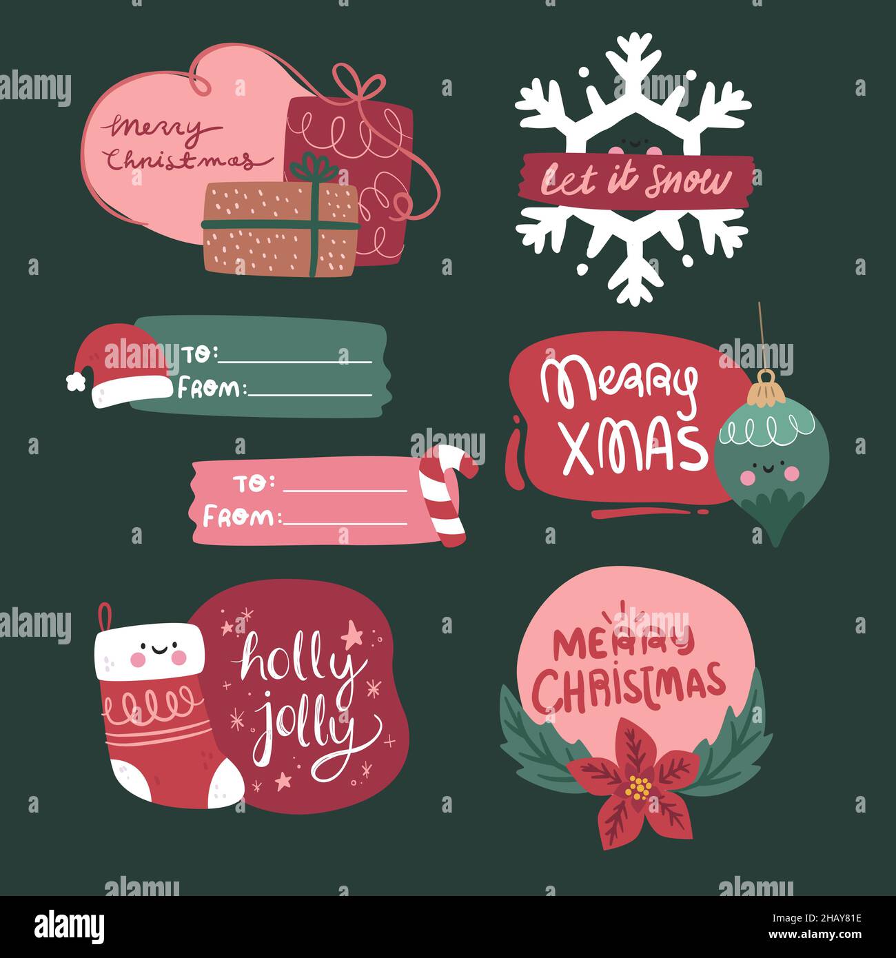 flat christmas label set vector design illustration Stock Vector Image ...