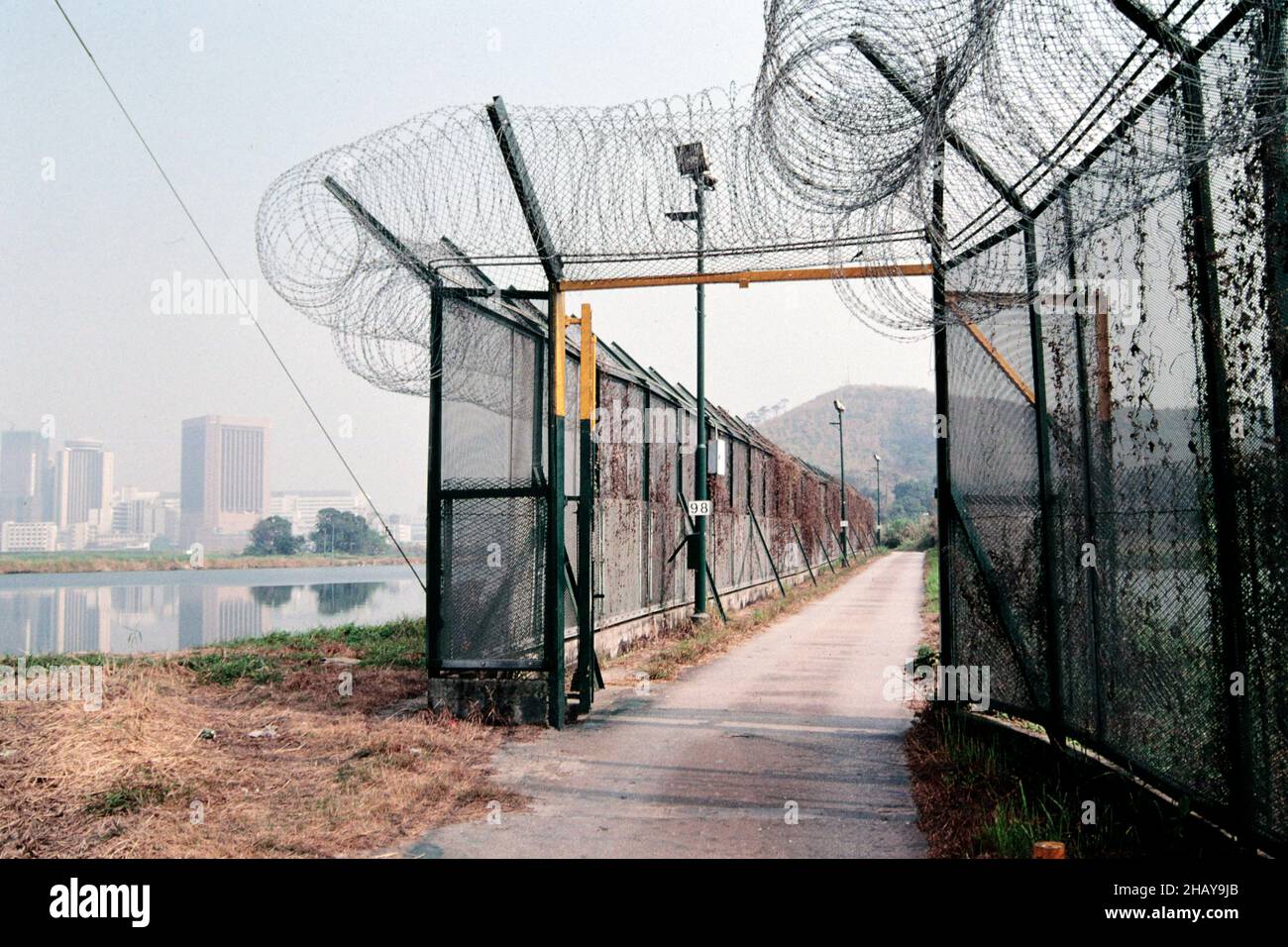 Morning view of Border Security Fence, near Liu Pok, New Territories ...