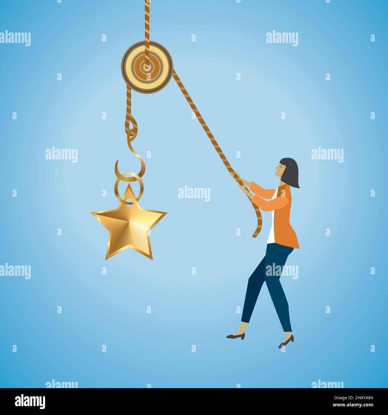 Woman trying to raise star. Vector illustration. EPS10 Stock Vector ...