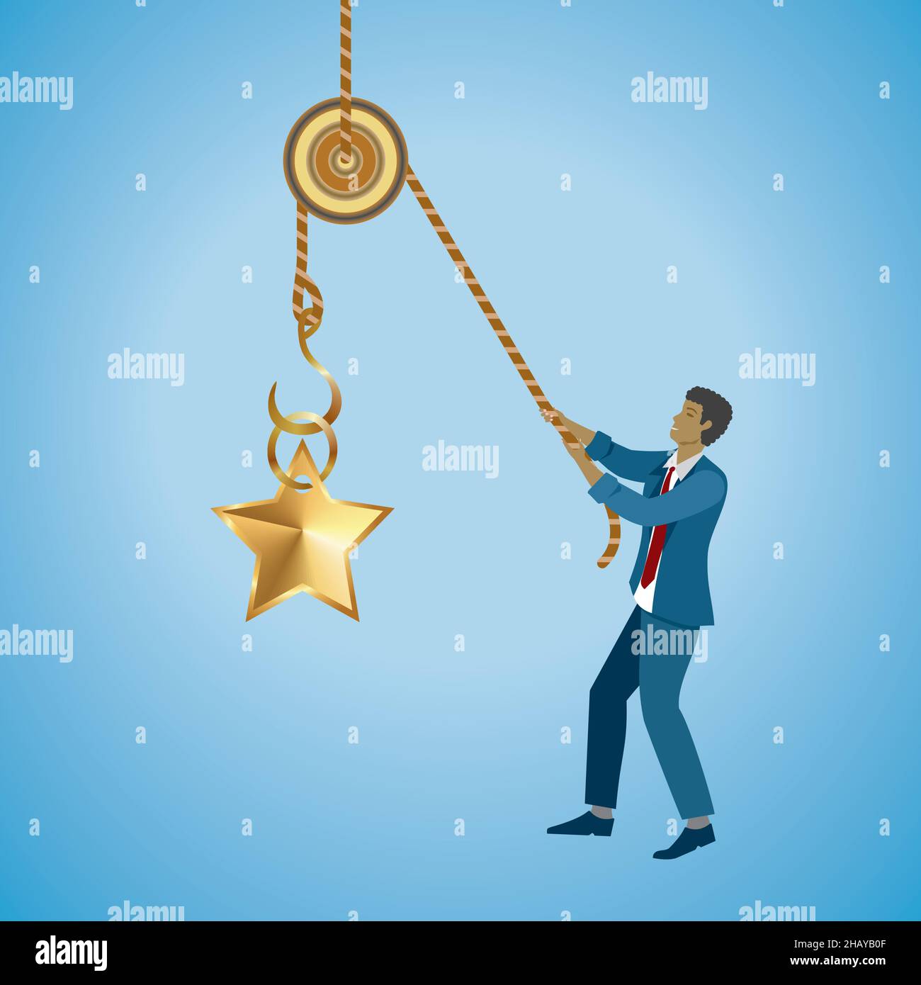 Man trying to raise star. Vector illustration. EPS10 Stock Vector Image ...