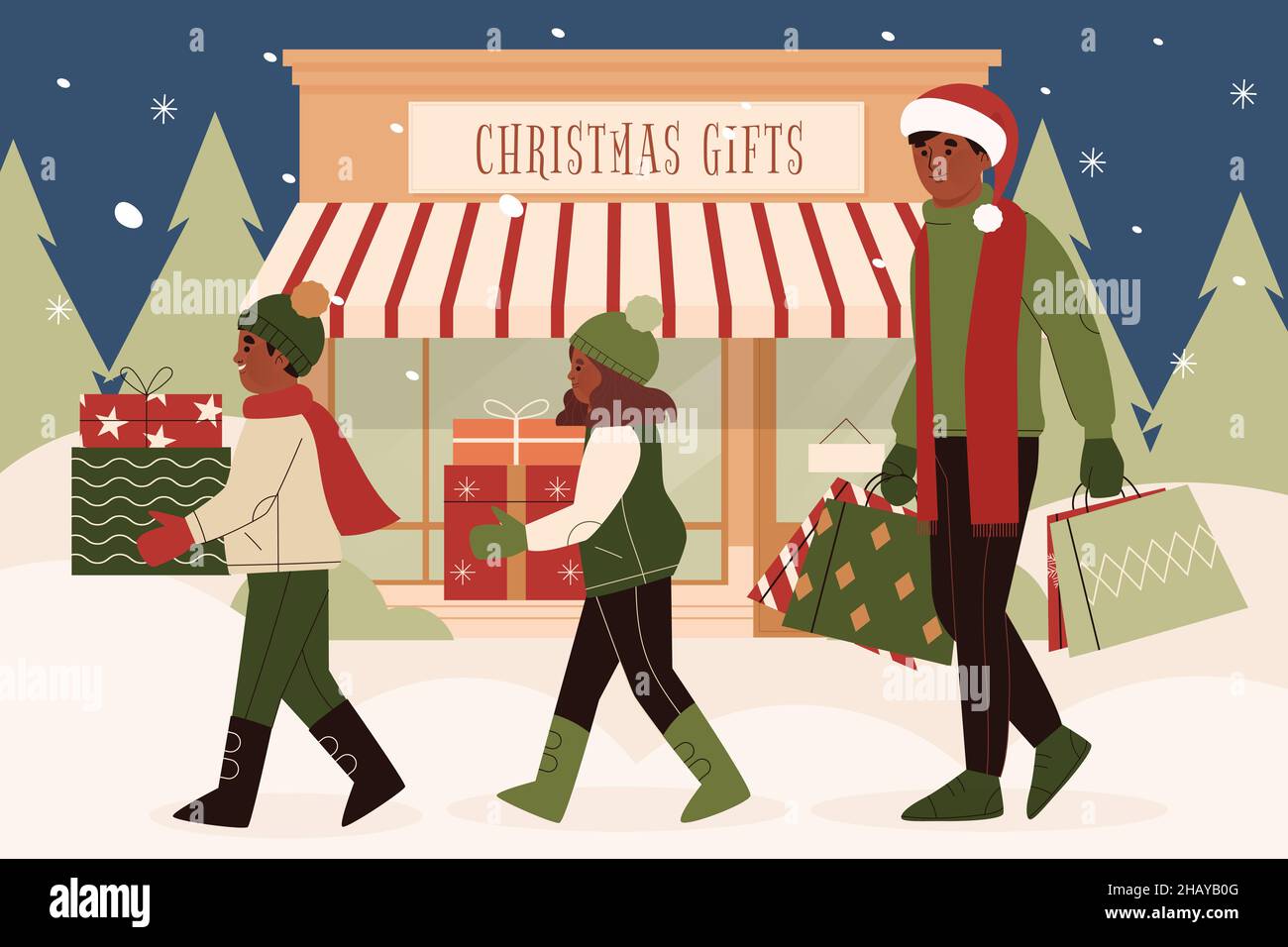 christmas shopping scene vector design illustration Stock Vector Image ...