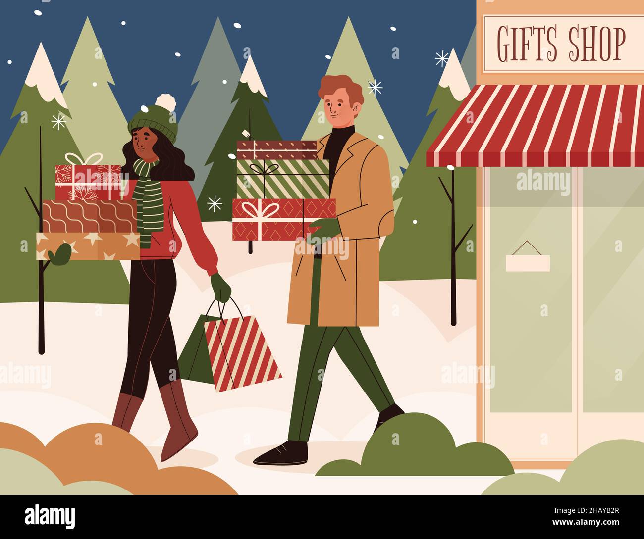 christmas shopping scene vector design illustration Stock Vector Image ...