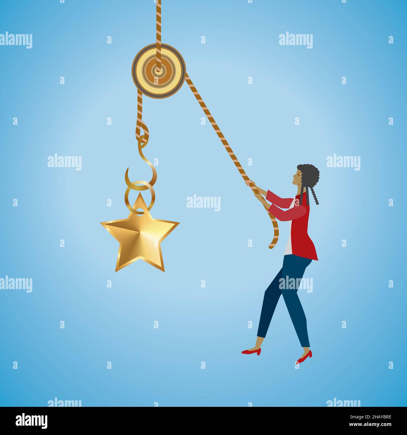 Woman trying to raise star. Vector illustration. EPS10 Stock Vector ...