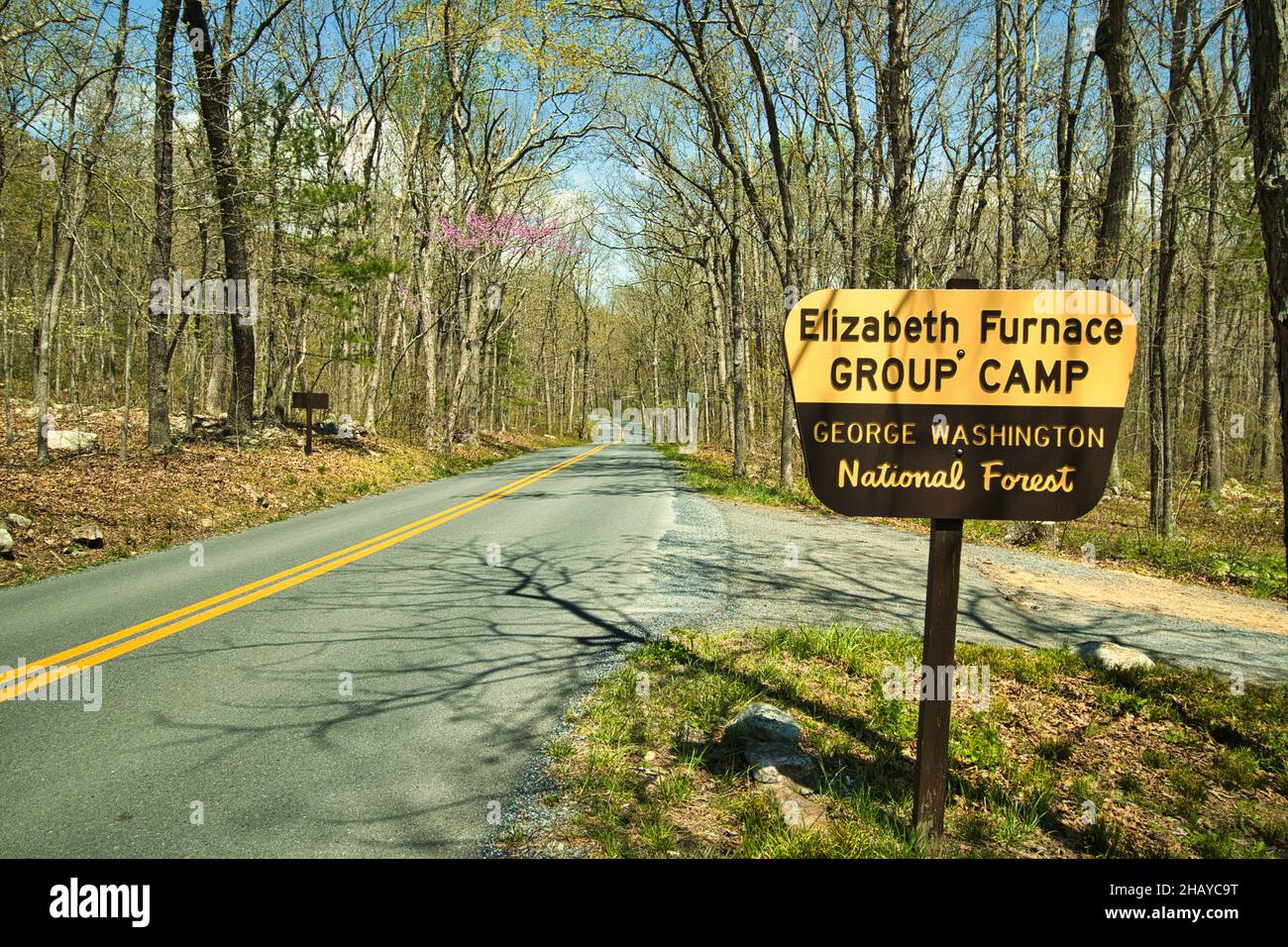 Road sign of an Overnight camp at the George Washington national forest ...