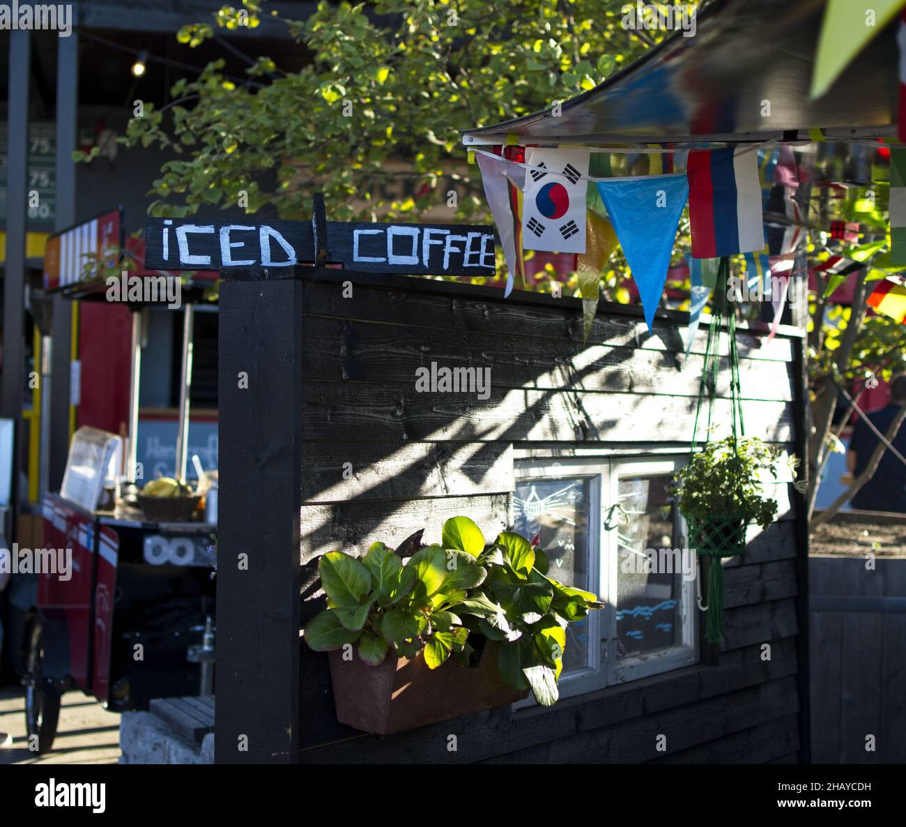 Beautiful and small iced coffee shop with countries flags in Copenhagen ...
