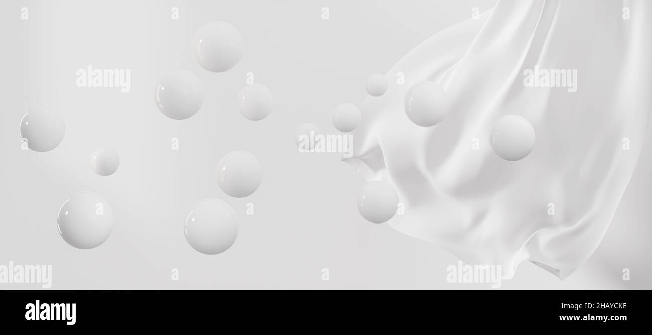 White flying clothes and balls, 3d rendering. Computer digital drawing ...