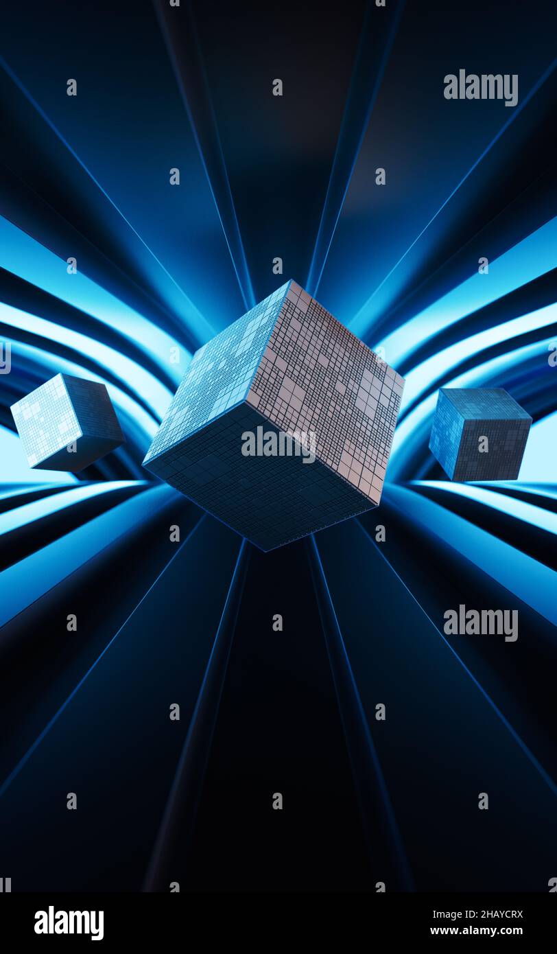 Cubes in a room, 3d rendering. Computer digital drawing Stock Photo - Alamy