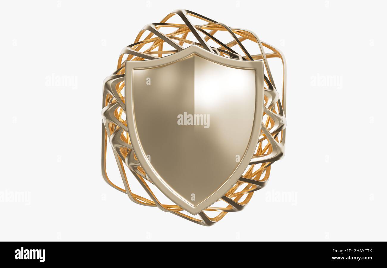 Shield and geometric figure, 3d rendering. Computer digital drawing ...