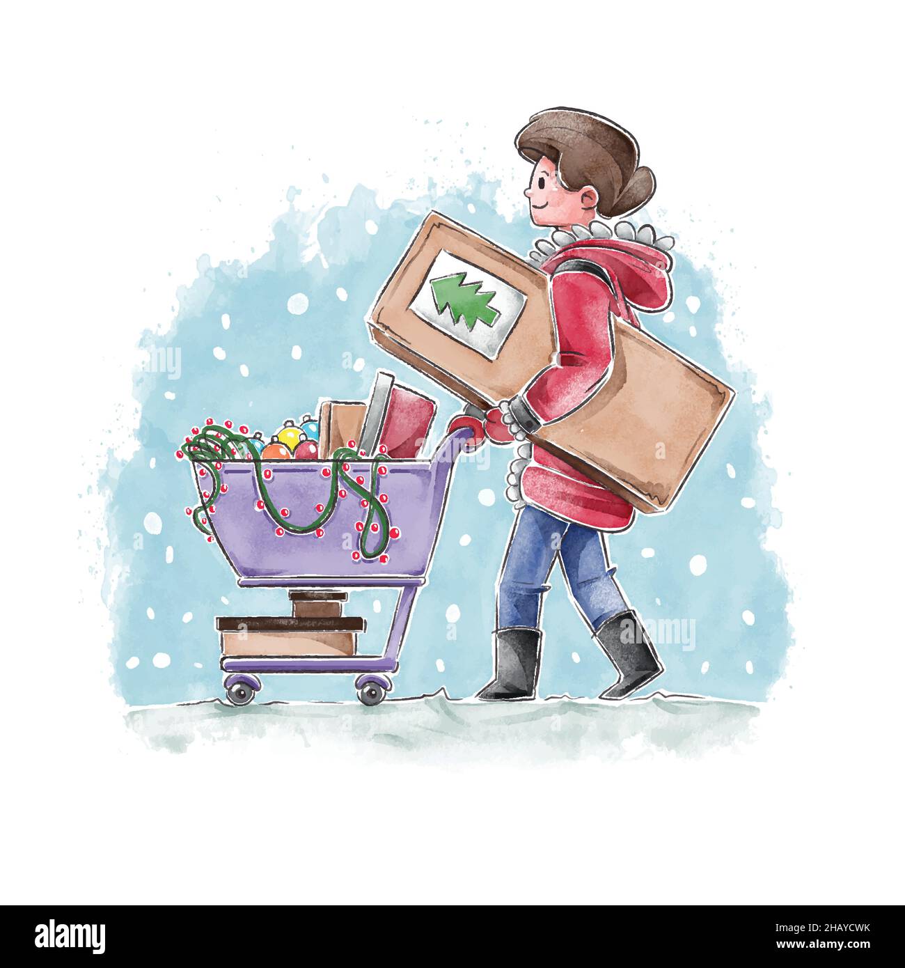 christmas shopping scene vector design illustration Stock Vector Image ...