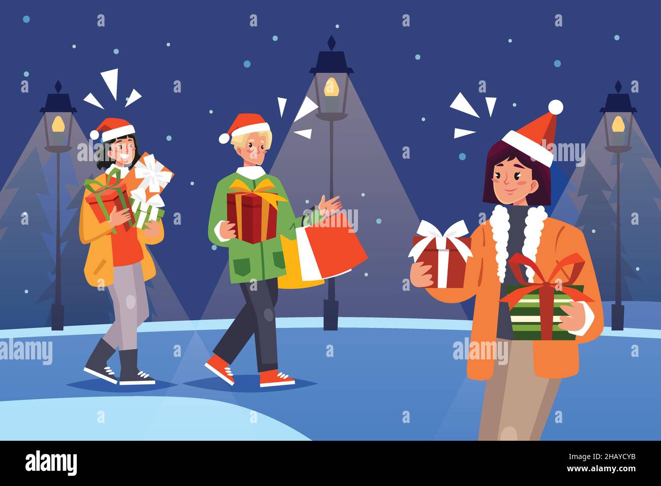 christmas shopping scene vector design illustration Stock Vector Image ...