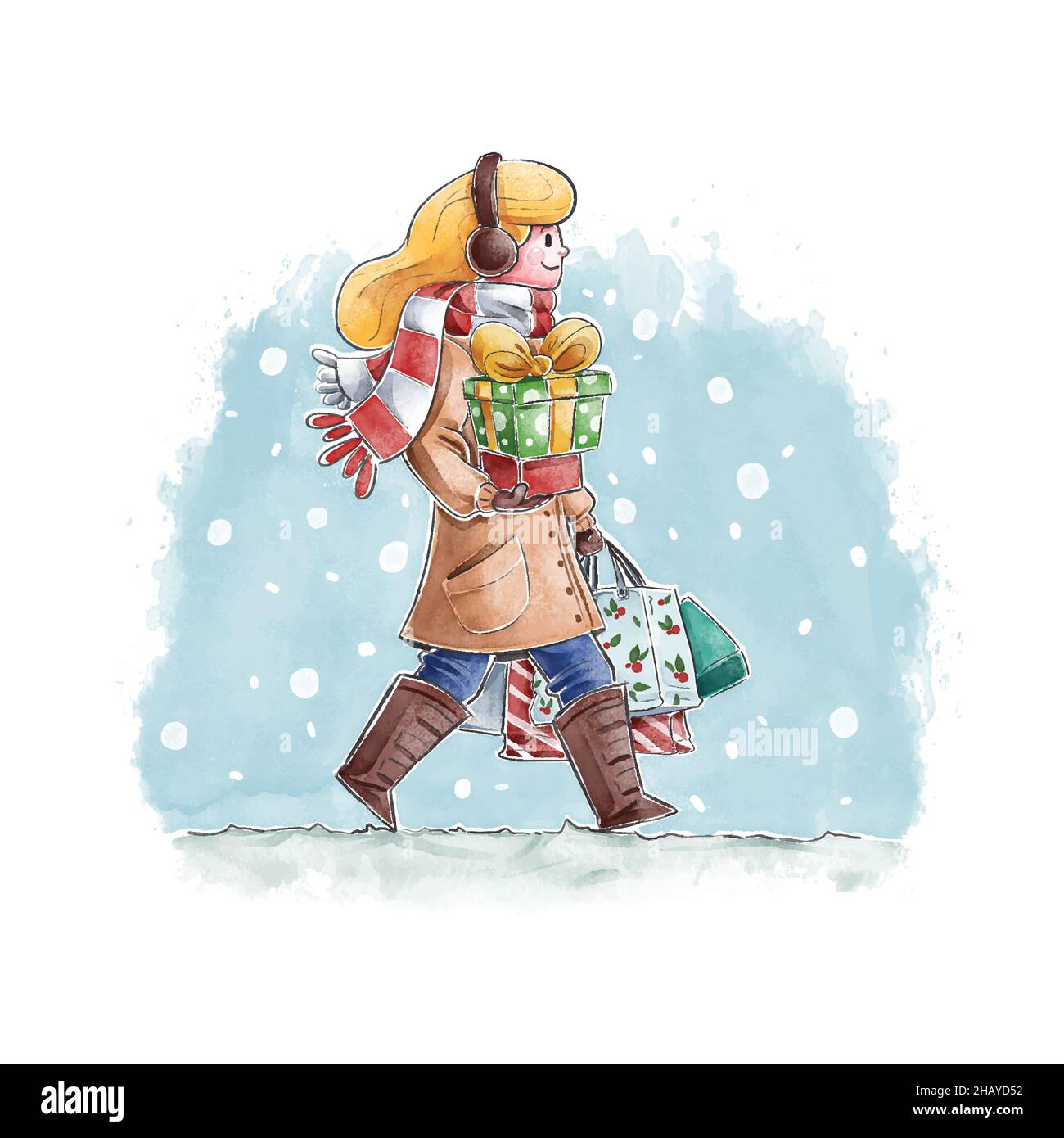 christmas shopping scene vector design illustration Stock Vector Image ...
