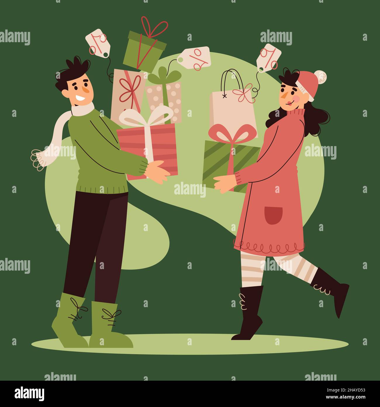 christmas shopping scene vector design illustration Stock Vector Image ...
