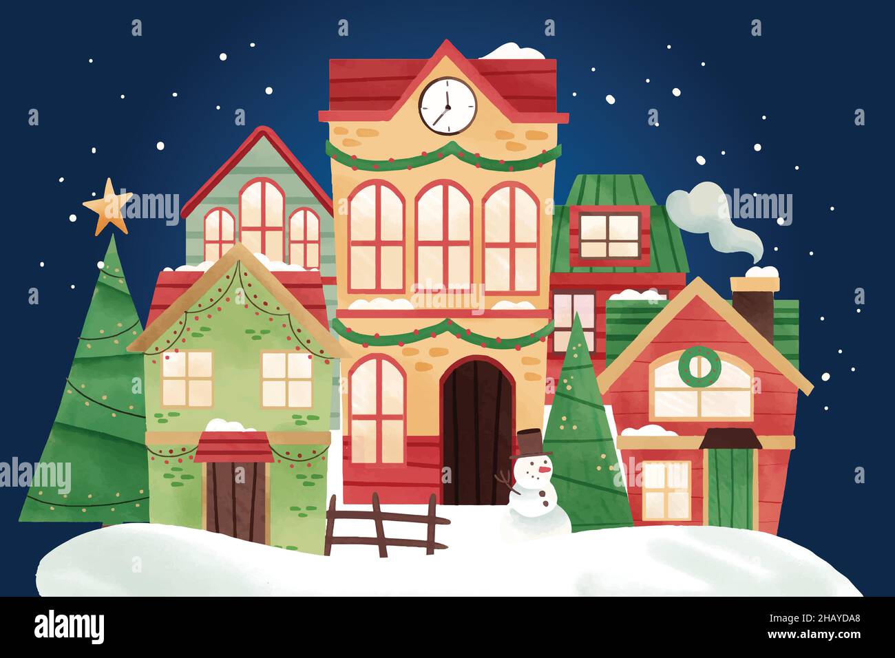 watercolor christmas town vector design illustration Stock Vector Image ...