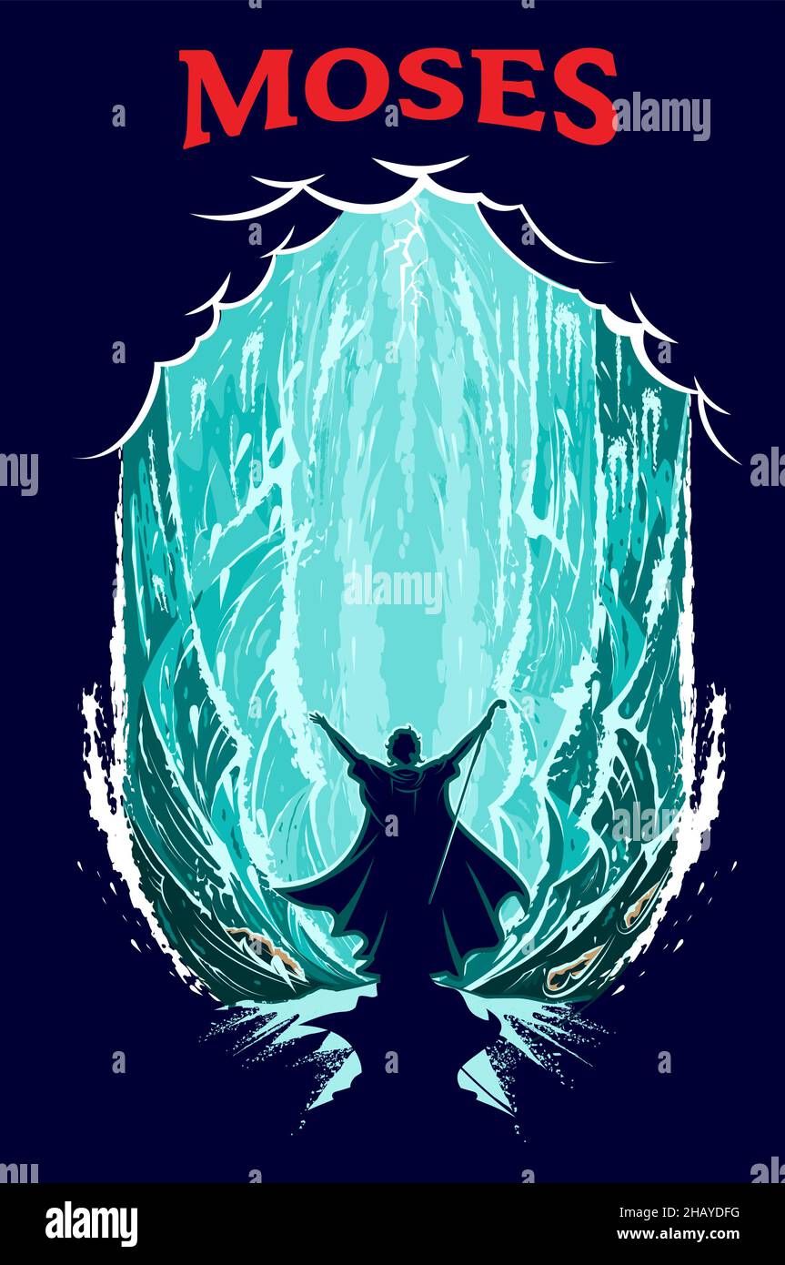 Moses parting the Red Sea vector illustration for poster, t-shirt ...