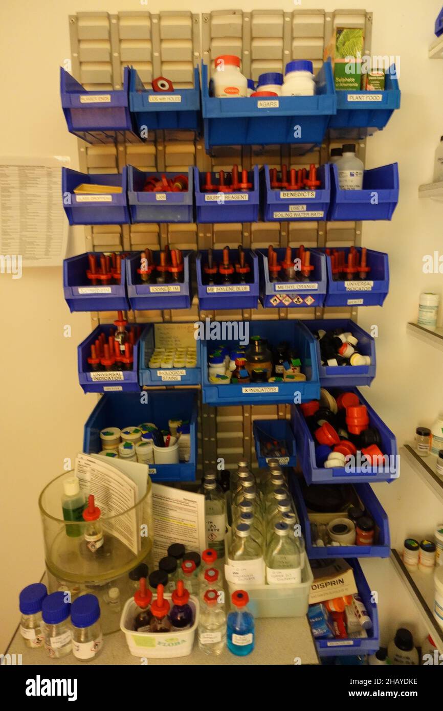 Science lab with shelves and equipment for chemical and biological ...