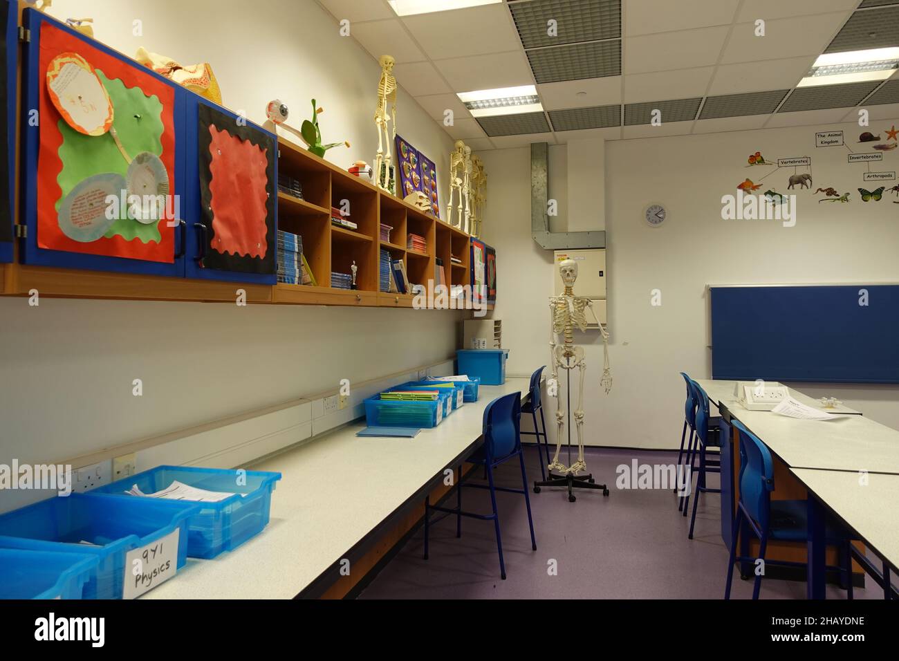 Science lab with colorful shelves and equipment for chemical and ...