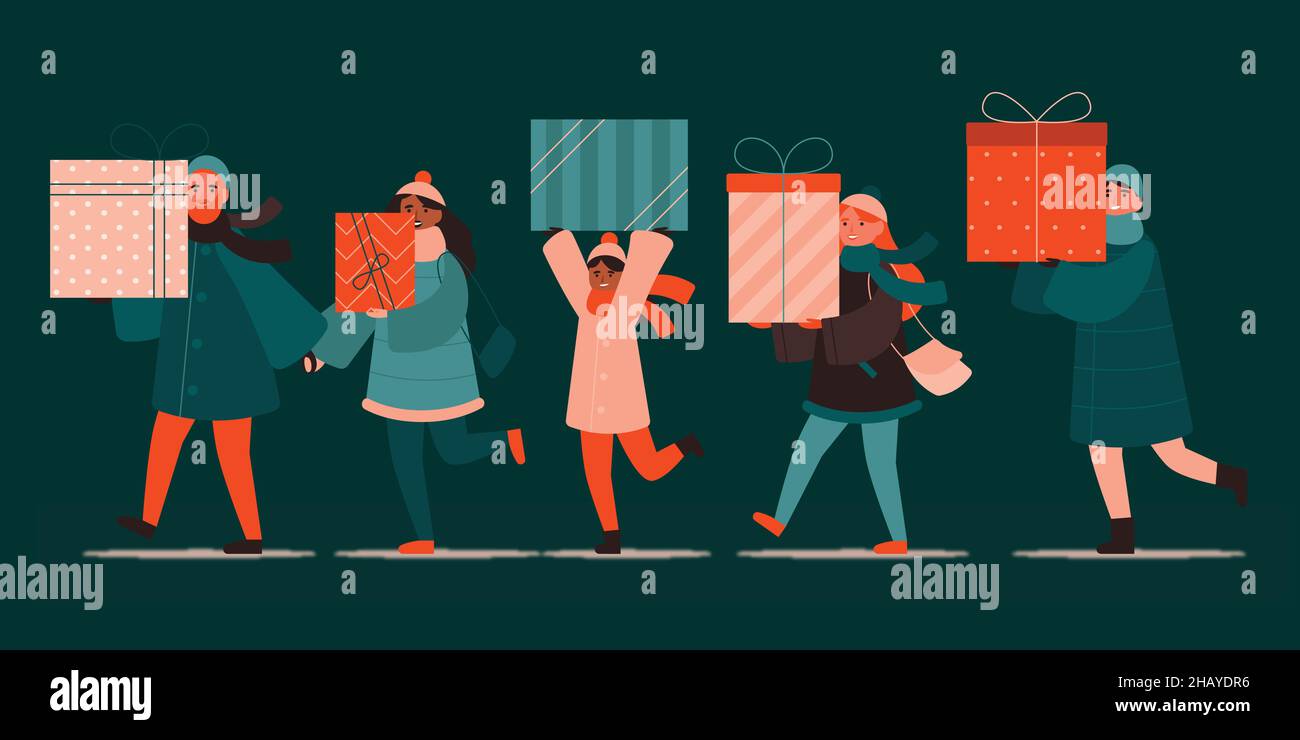 christmas shopping scene vector design illustration Stock Vector Image ...