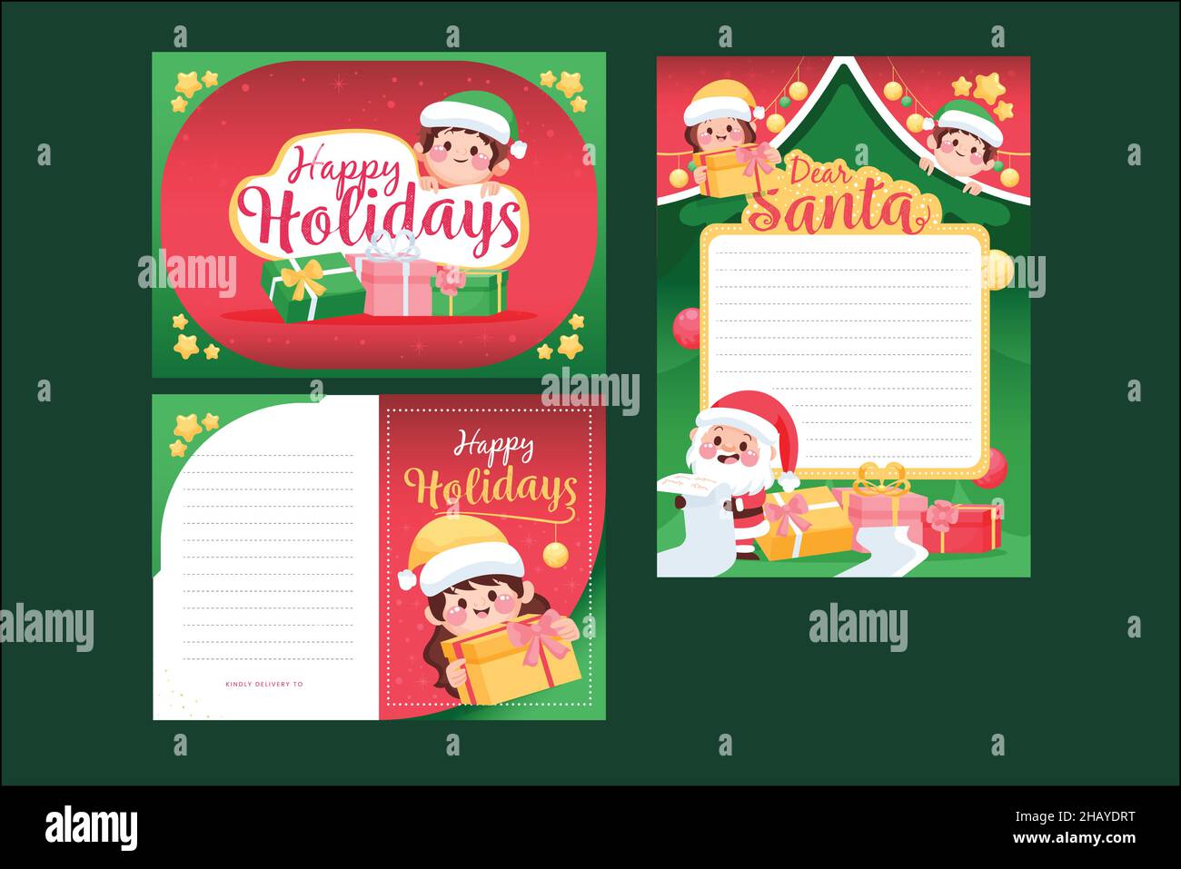 hand drawn christmas stationery template vector design illustration ...