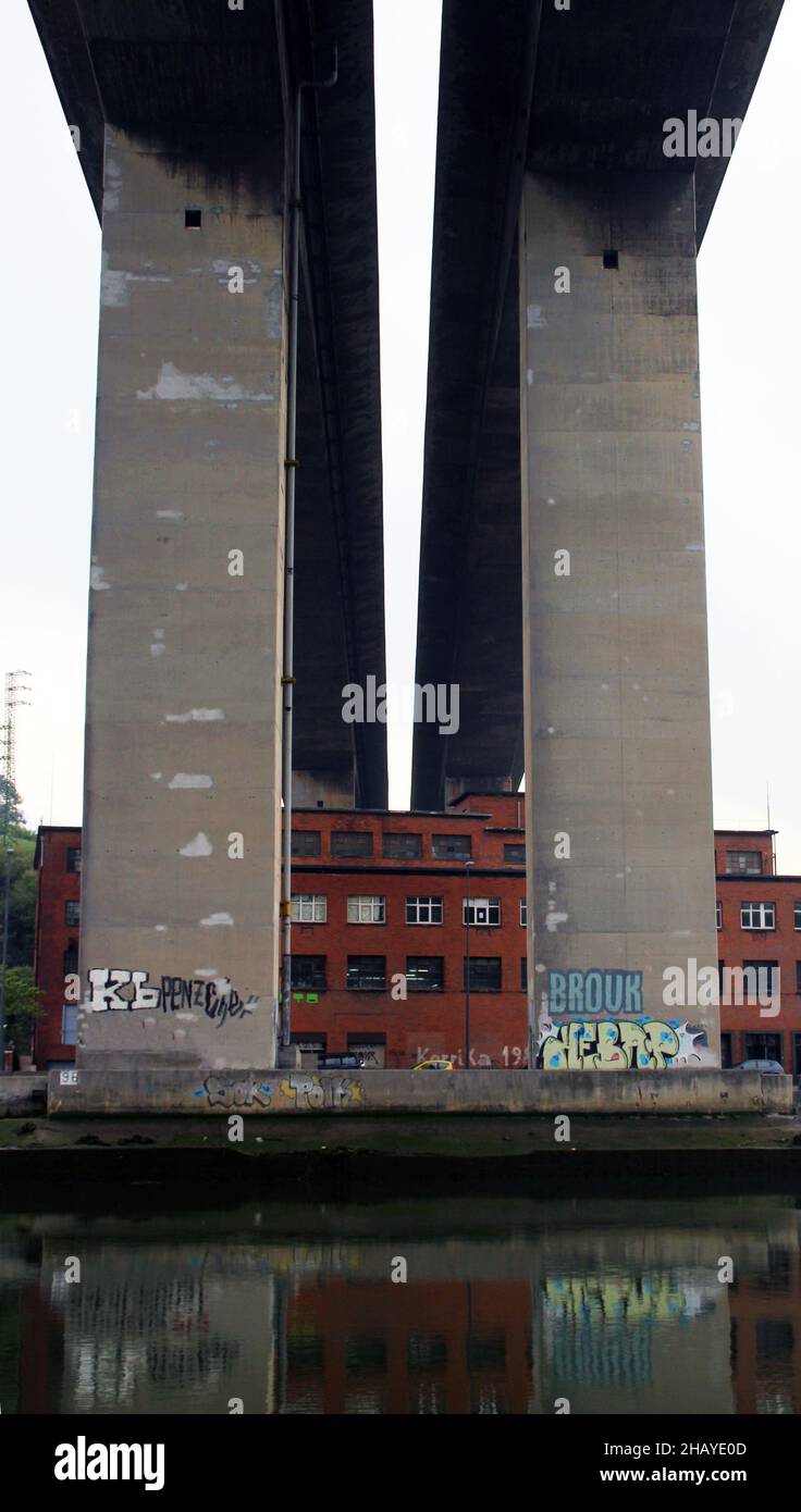 BIL, SPAIN - May 05, 2014: A vertical shot of a concrete bridge close ...