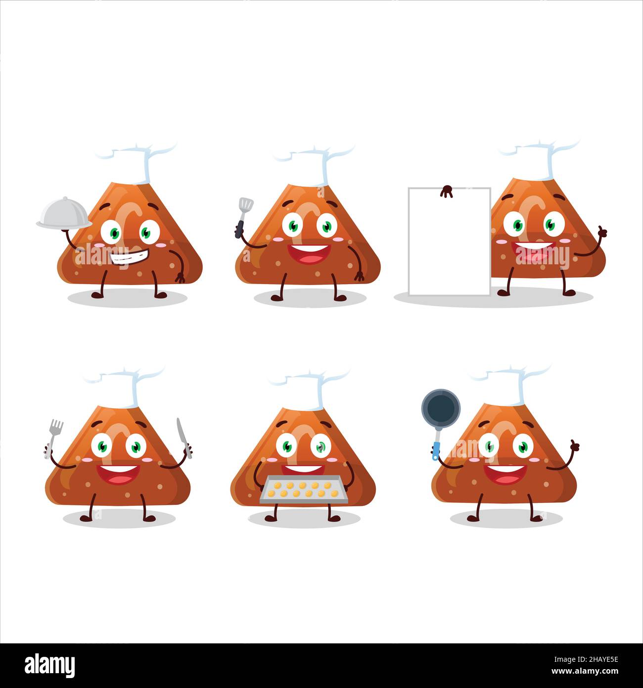 Cartoon character of orange gummy candy C with various chef emoticons ...