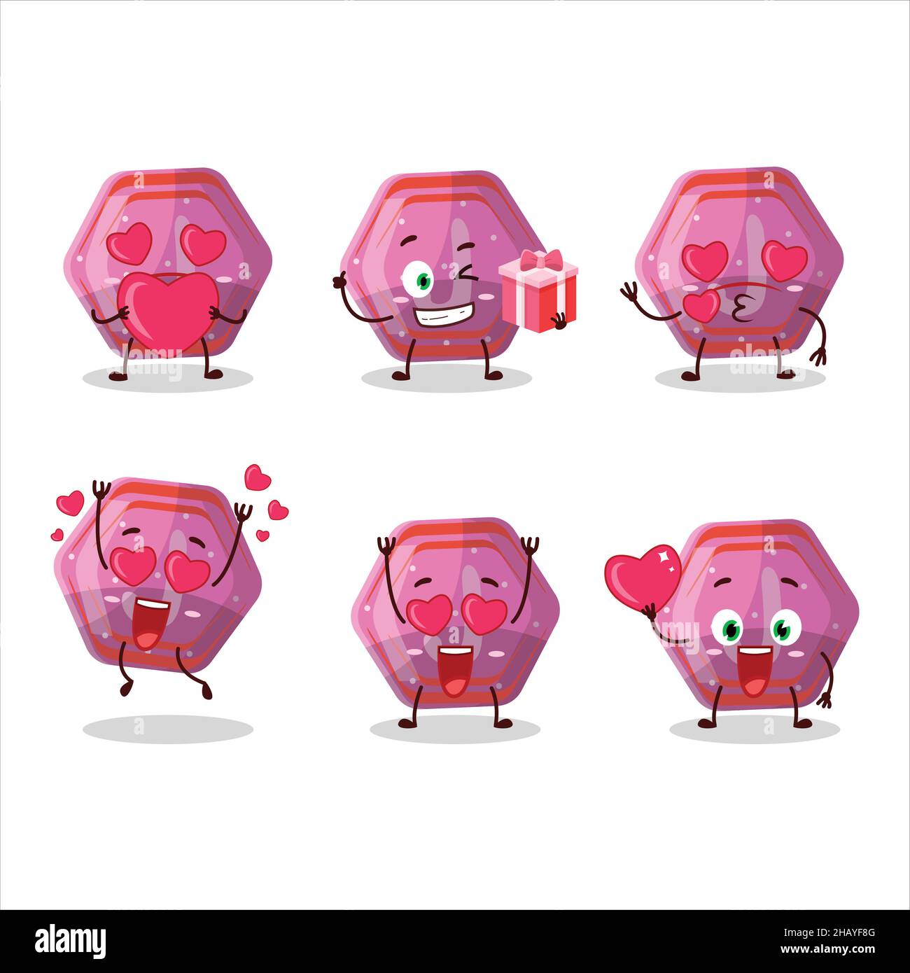 Pink gummy candy j cartoon character with love cute emoticon. Vector ...