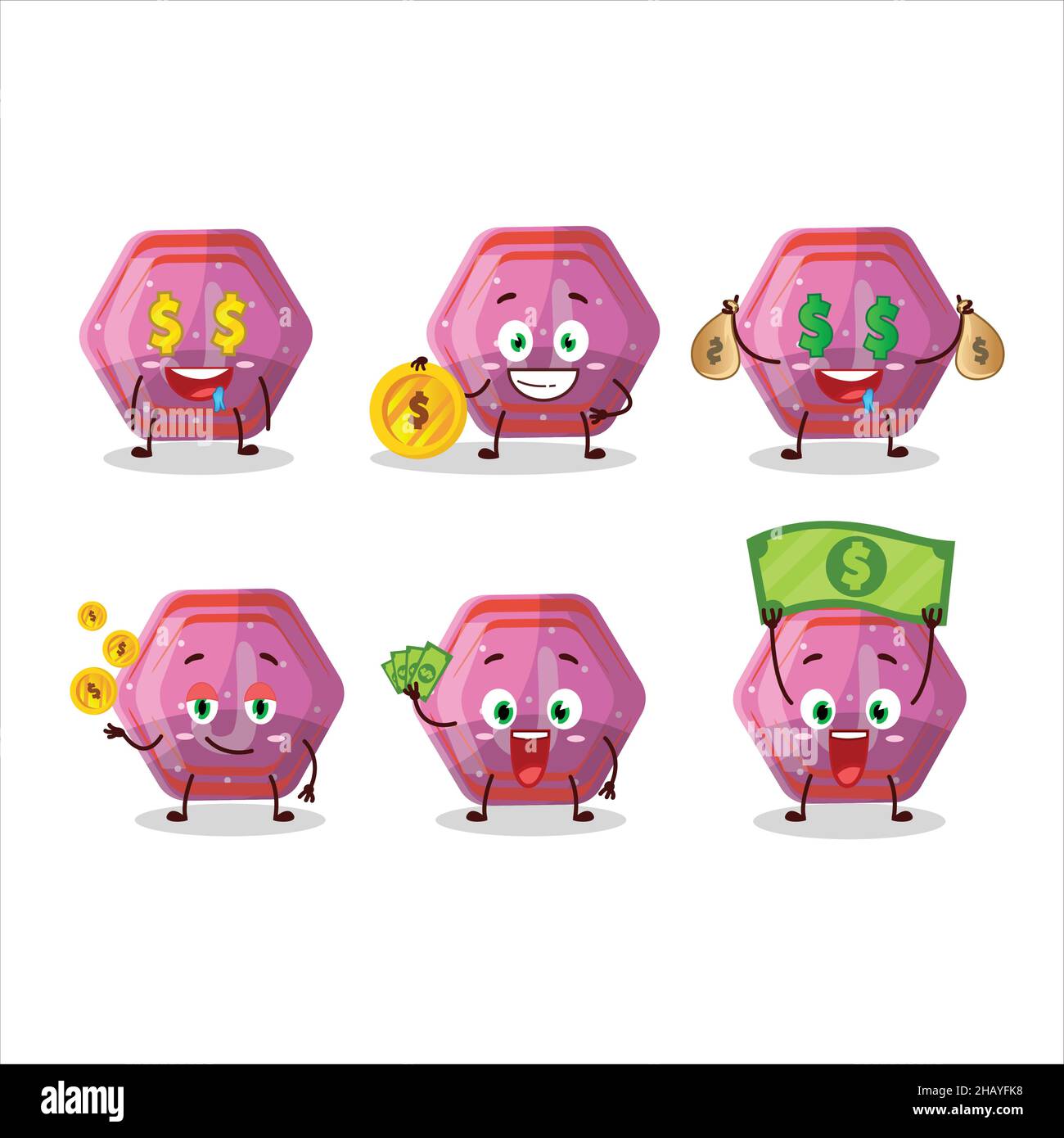 Pink gummy candy j cartoon character with cute emoticon bring money ...