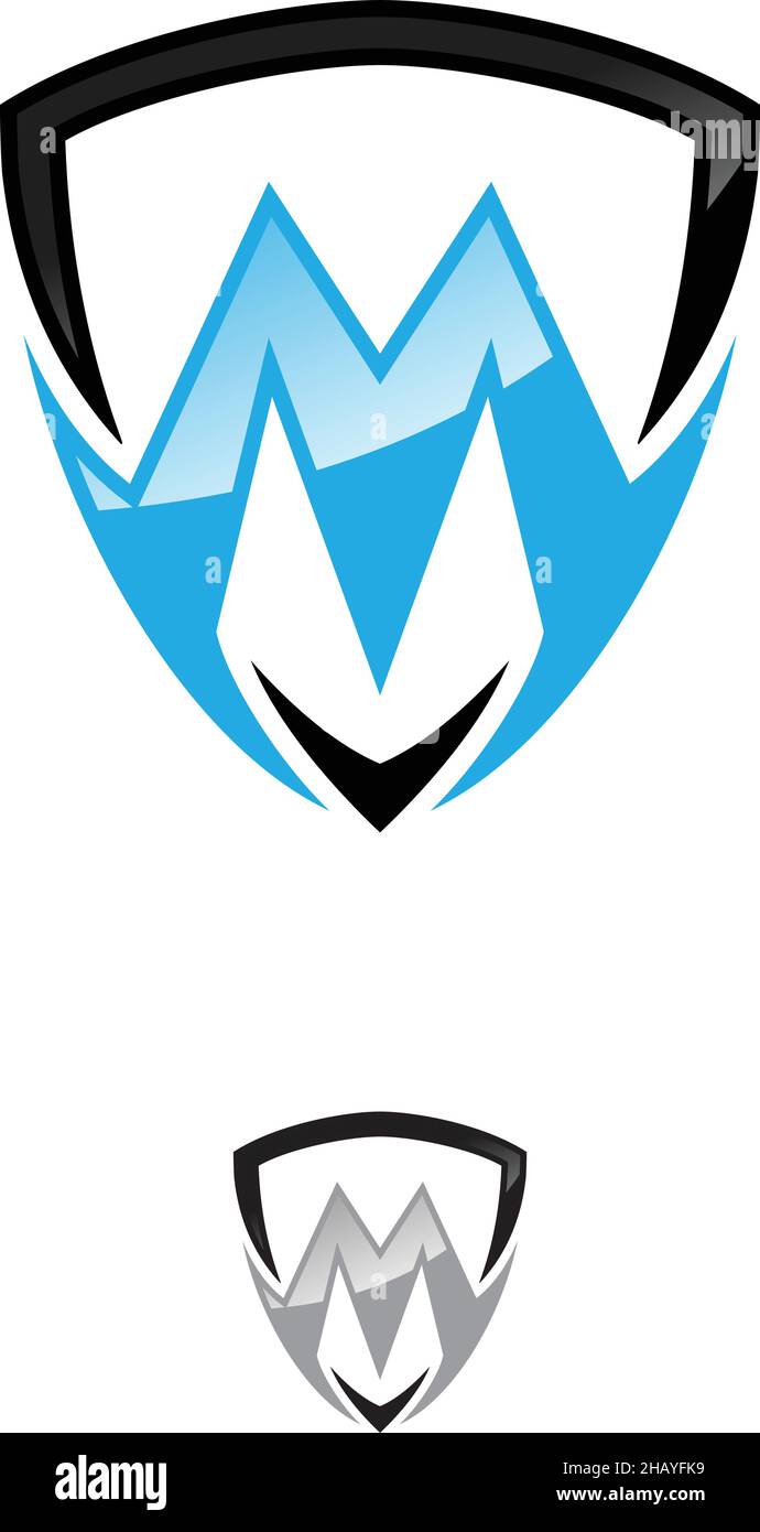 M logo with shield and modern concept vector illustration. Vector ...