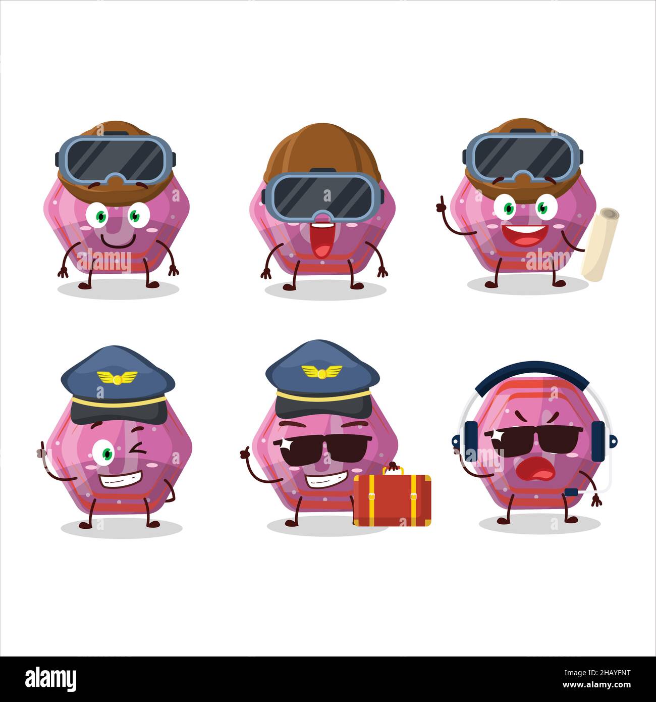 Pilot cartoon mascot pink gummy candy j with glasses. Vector ...