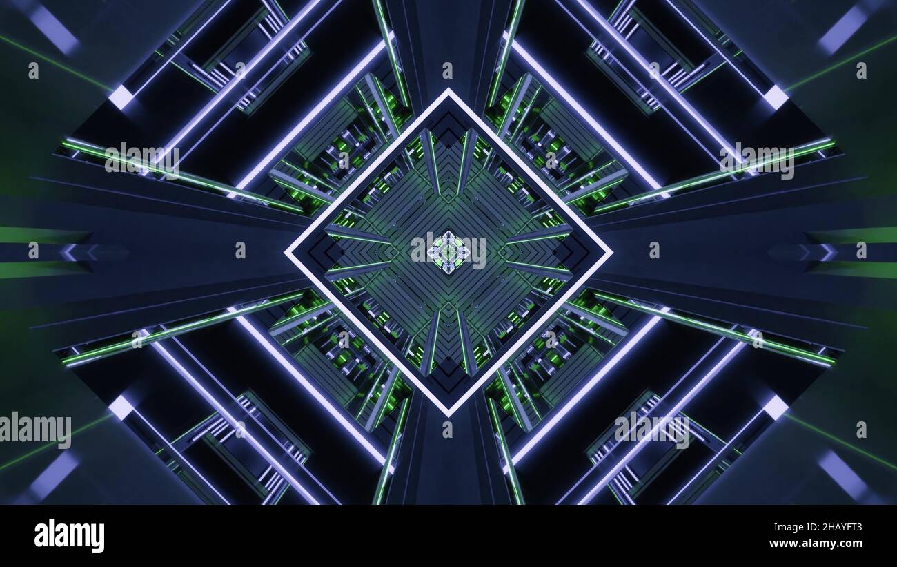 3D rendering of futuristic kaleidoscopic patterns background in vibrant ...