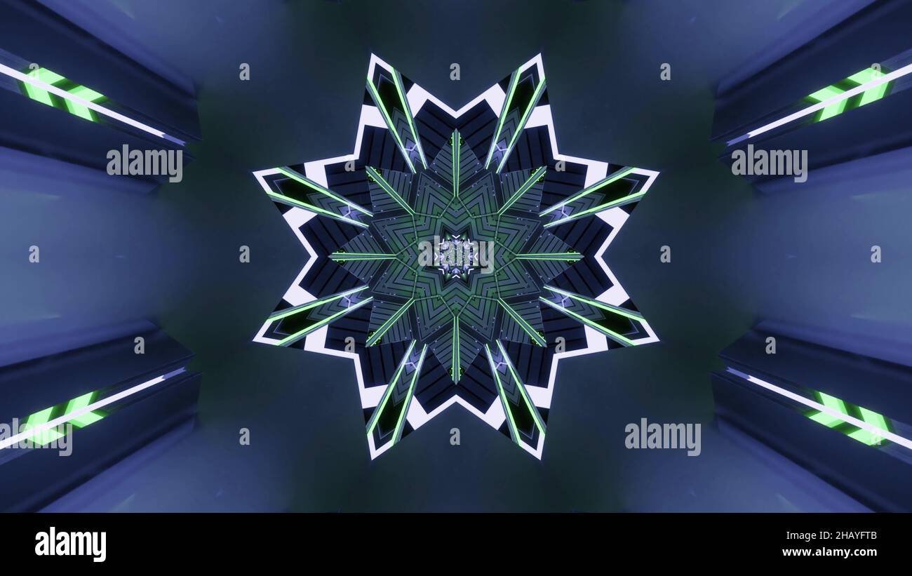 3D rendering of futuristic kaleidoscopic patterns background in vibrant ...