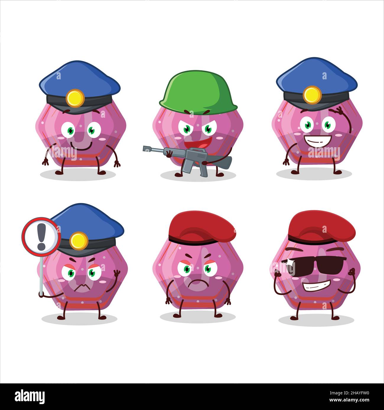A dedicated Police officer of pink gummy candy j mascot design style ...
