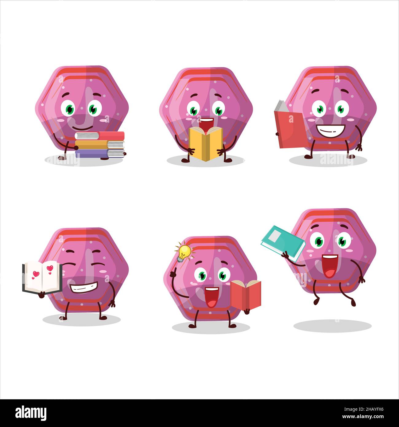 A picture of pink gummy candy j cartoon character concept reading an ...