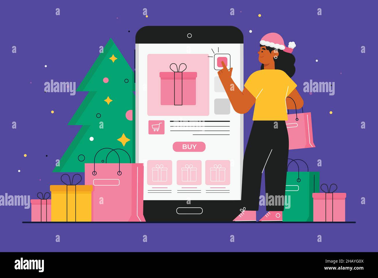 christmas shopping scene vector design illustration Stock Vector Image ...