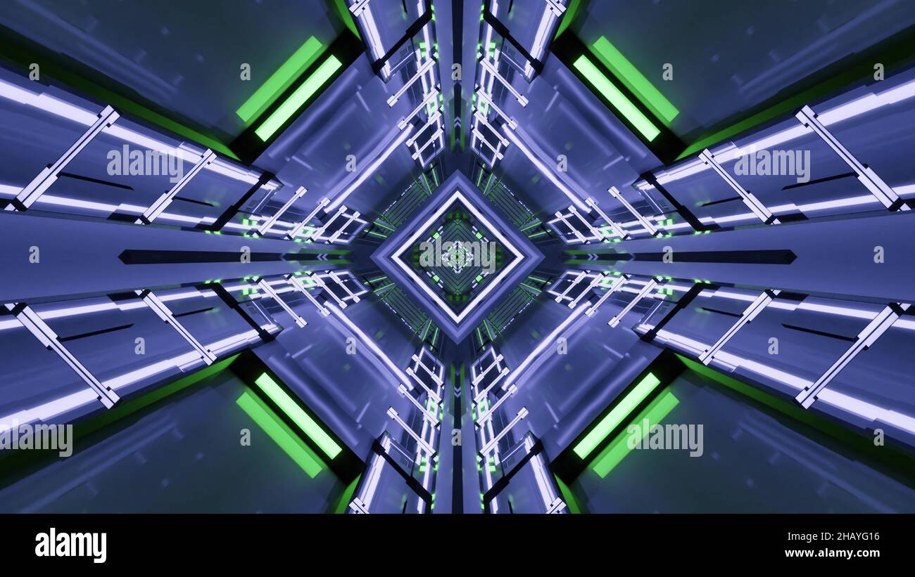 3D rendering of futuristic kaleidoscopic patterns background in vibrant ...