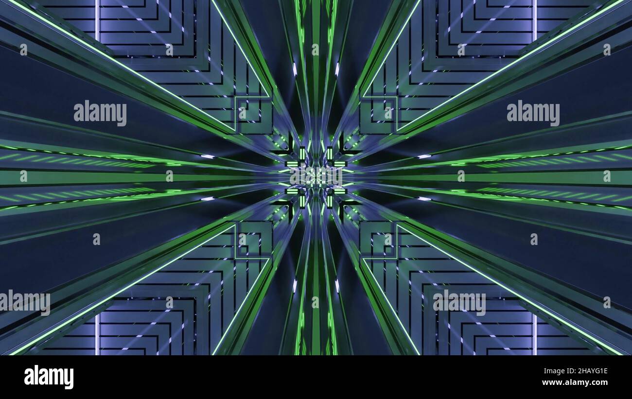 3D rendering of futuristic kaleidoscopic patterns background in vibrant ...