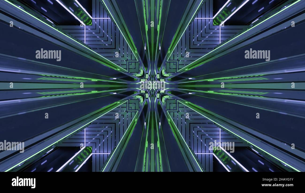 3D rendering of futuristic kaleidoscopic patterns background in vibrant ...