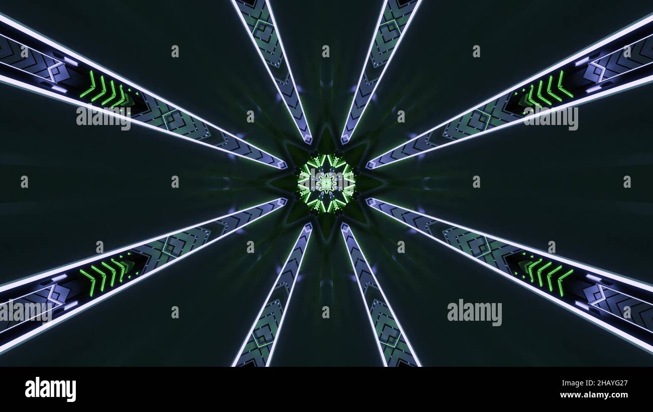 3D rendering of futuristic kaleidoscopic patterns background in vibrant ...