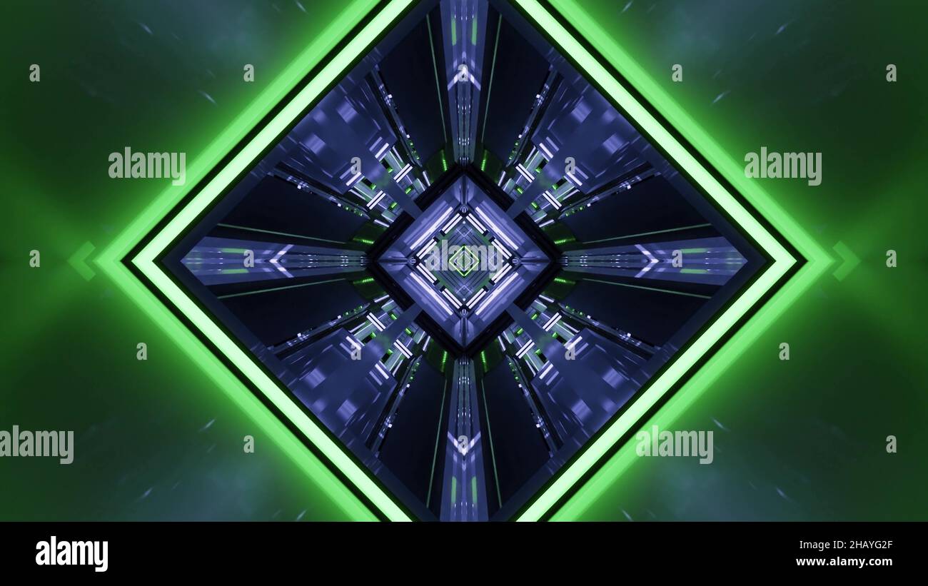 3D rendering of futuristic kaleidoscopic patterns background in vibrant ...