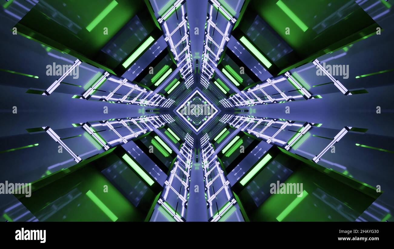 3D rendering of futuristic kaleidoscopic patterns background in vibrant ...