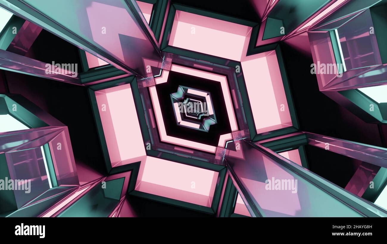 3D rendering of futuristic kaleidoscopic patterns background in pink ...