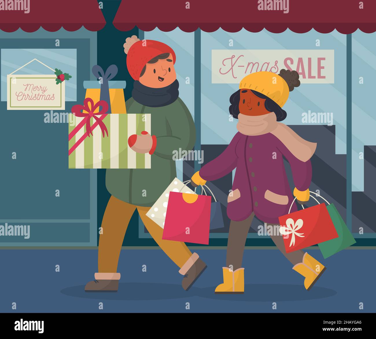 Christmas shopping scene vector hi-res stock photography and images - Alamy