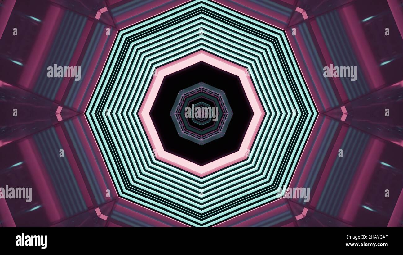 3D rendering of futuristic kaleidoscopic patterns background in pink ...