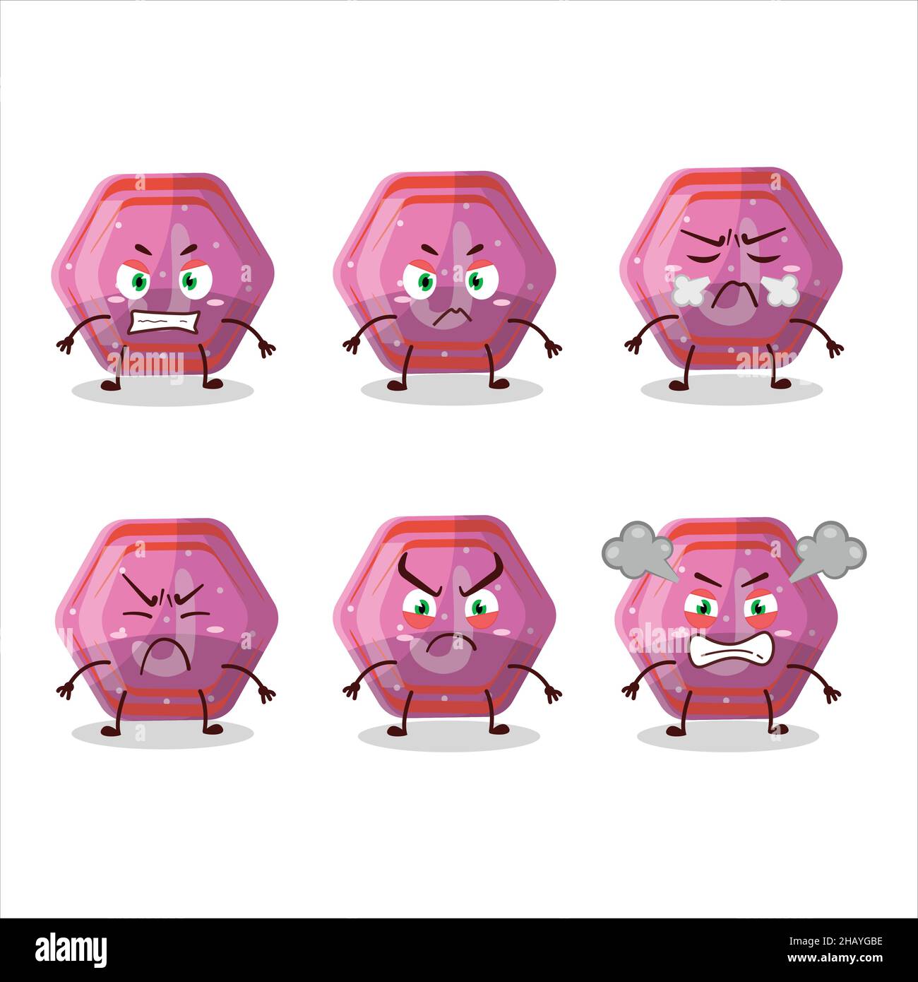Pink gummy candy j cartoon character with various angry expressions ...